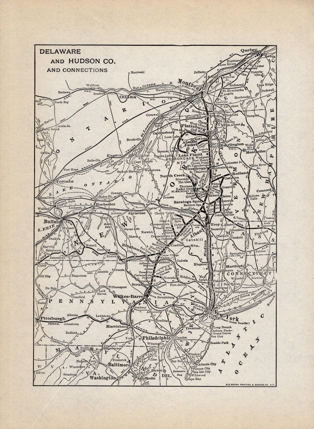 1928 Antique Delaware and Hudson Railroad System Map Delaware and ...