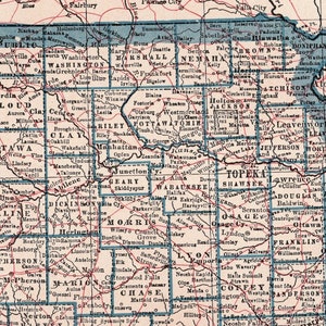 1925 Antique KANSAS State Map of Kansas Home Library Office - Etsy
