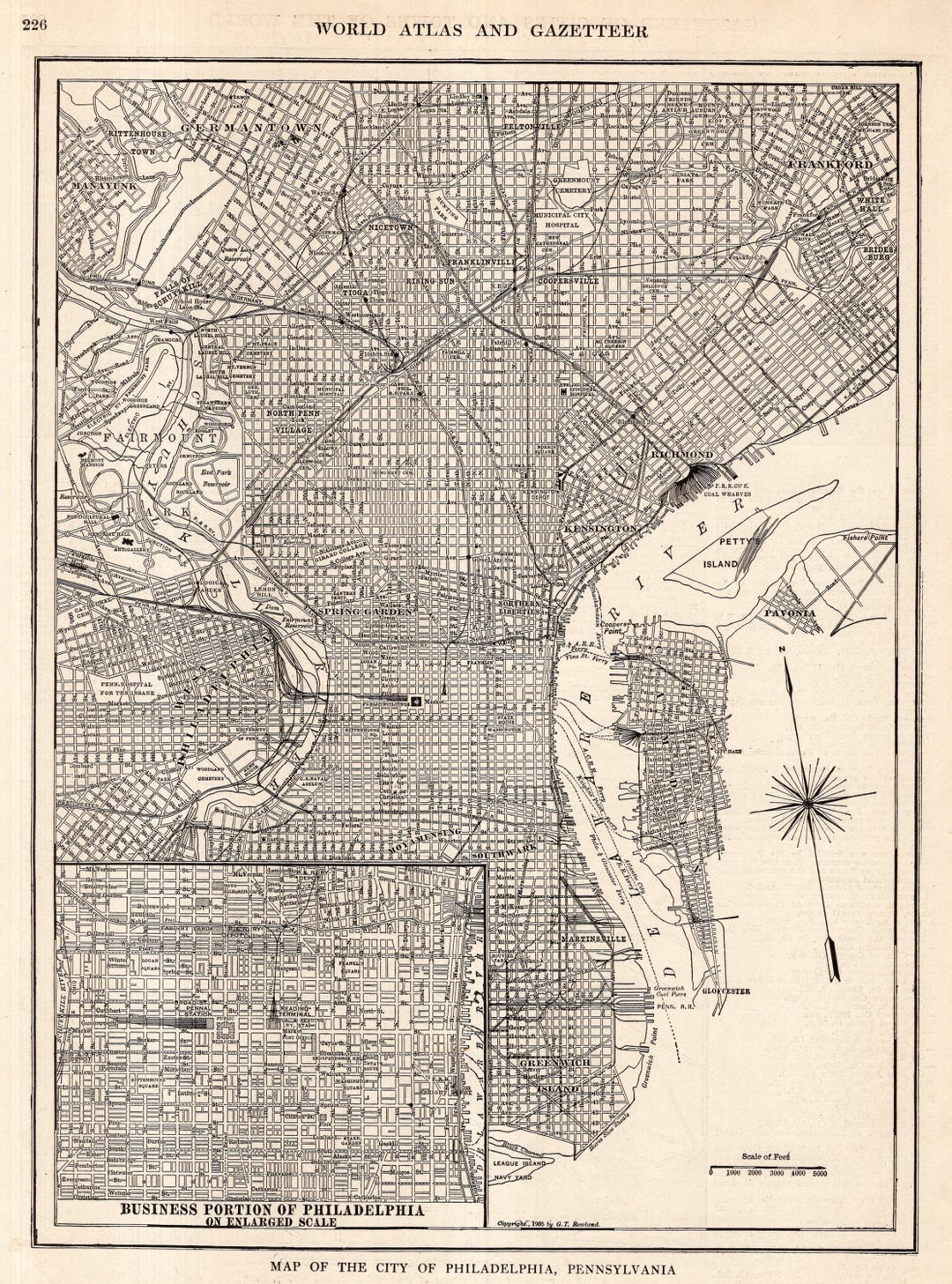 1905 Antique PHILADELPHIA Street Map of Philadelphia Pennsylvania Atlas ...