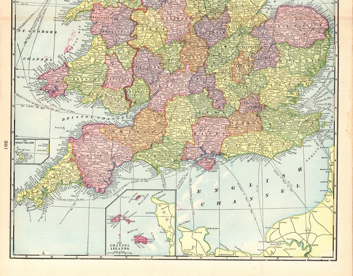 1901 Antique England and Wales Map Gallery Wall Decor George - Etsy