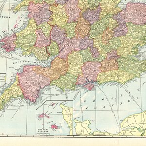 1901 Antique England and Wales Map Gallery Wall Decor George Cram Atlas ...