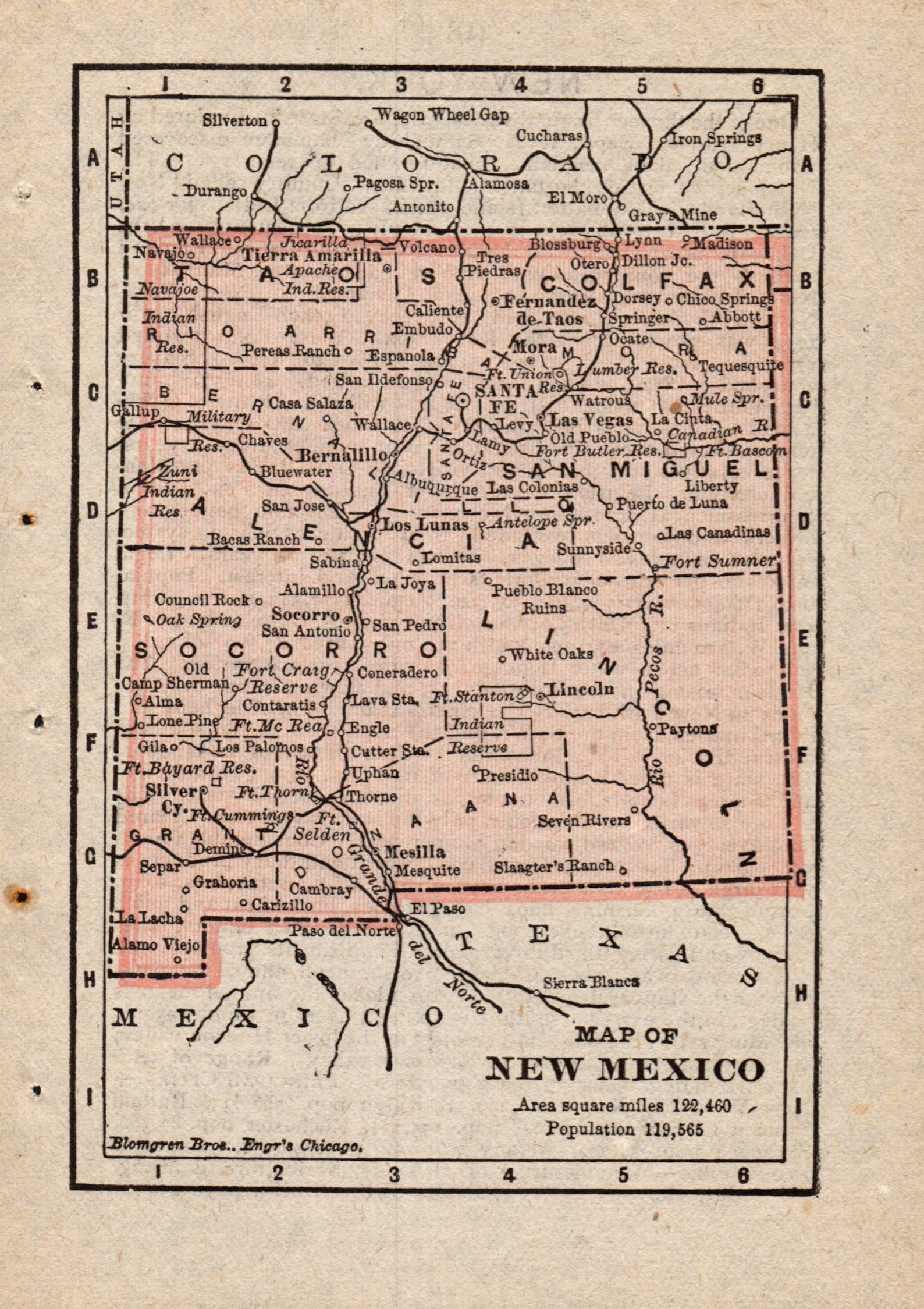 1888 Tiny NEW MEXICO State Map Antique Miniature Map of New | Etsy