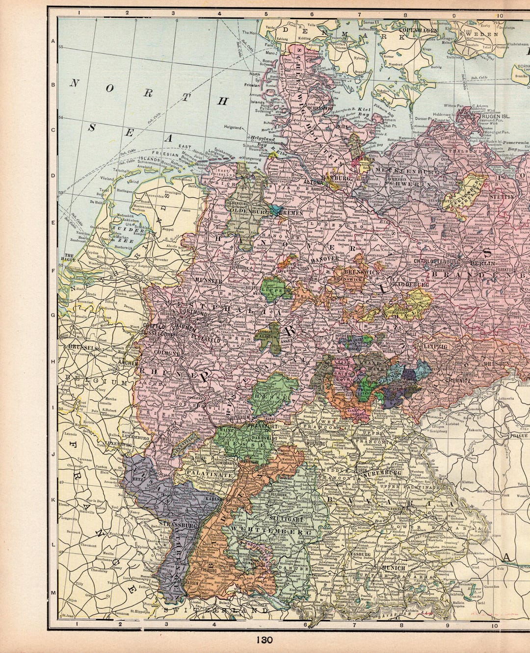 1903 Antique GERMANY Map Large George Cram Map of Germany Wall Art ...