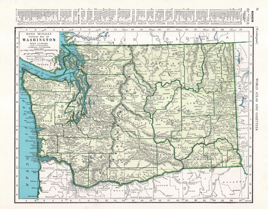1945 Vintage WASHINGTON State Map of Washington Gallery Wall Decor ...