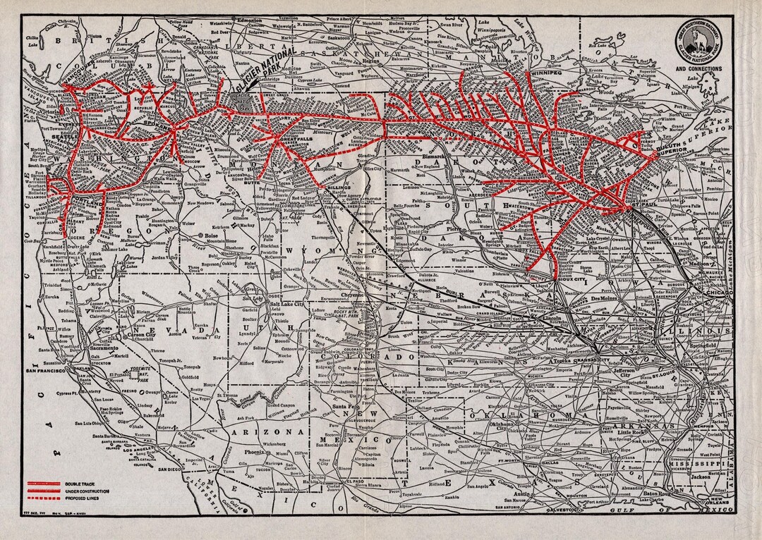 1918 Antique GREAT NORTHERN Railroad Map Glacier National Park Map ...
