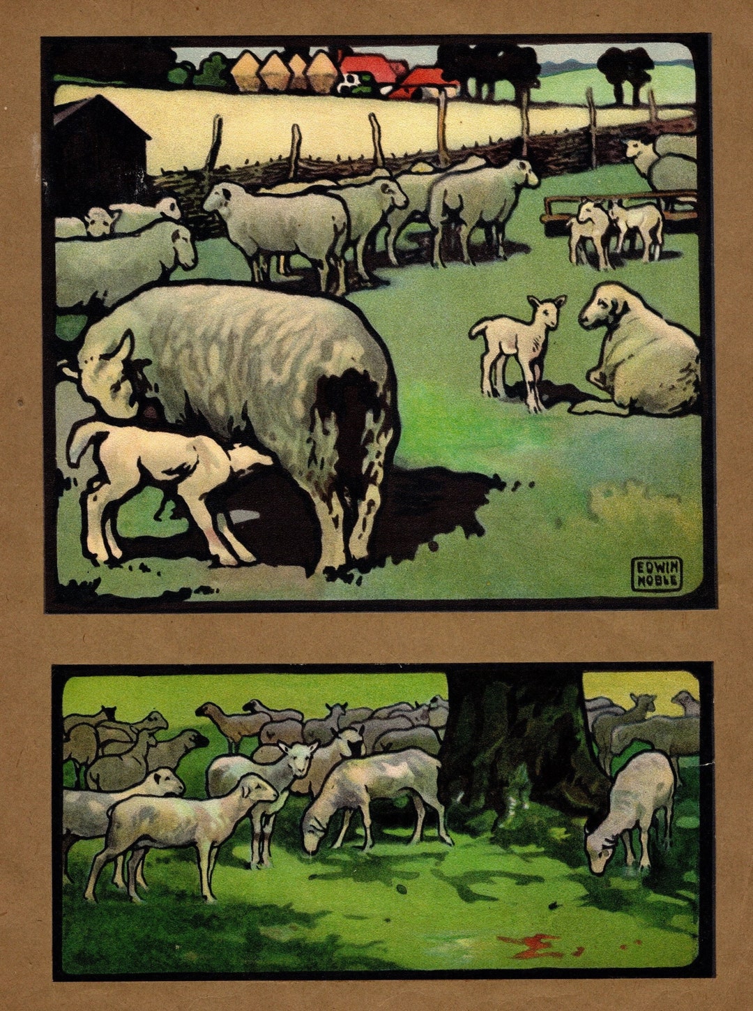 Antique Sheep Print Edwin Noble Vintage Lamb Sheep Farmyard Animal Art ...