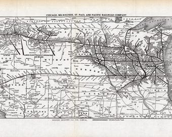 1923 Antique Chicago Milwaukee St Paul and Pacific Railroad Map Vintage ...