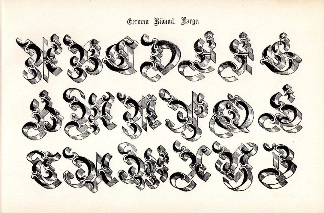 Antique Alphabet Print German Riband Font Wall Art 1906 ABC Signist ...