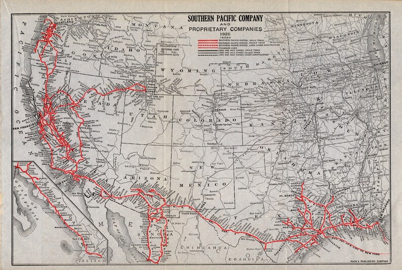 1920 Antique Southern Pacific Railroad System Map Southern - Etsy