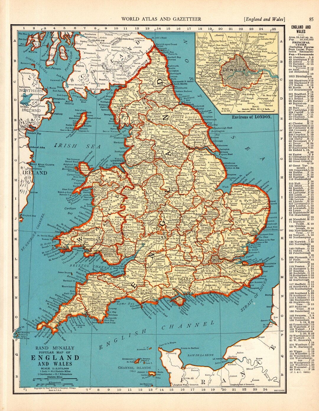 1940 Vintage ENGLAND and WALES Map of England Gallery Wall Decor Home ...