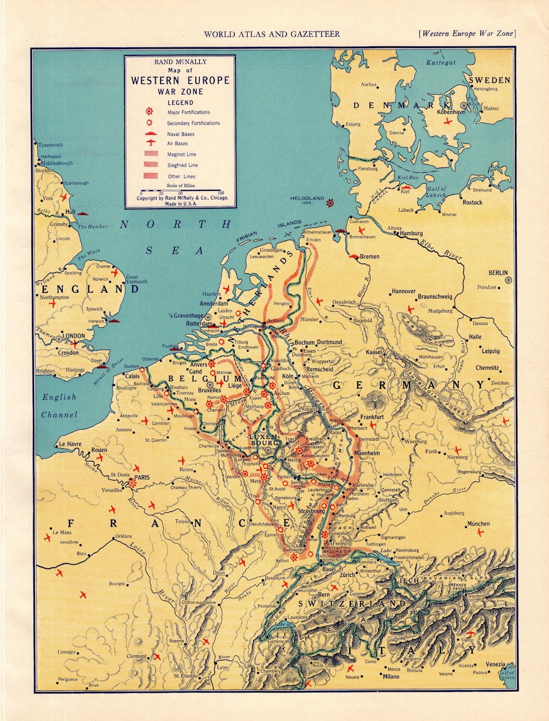 1940 Antique Wartime Western Europe Map Vintage War Zone Map France ...