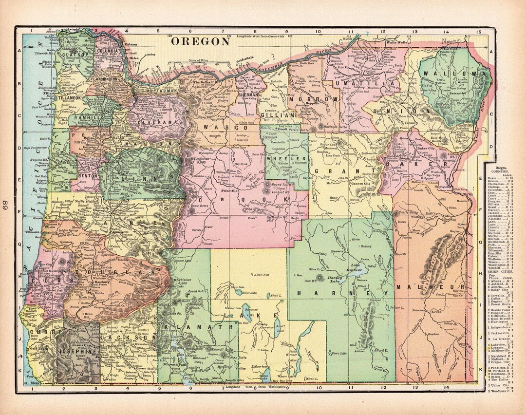 1903 Antique Oregon Map George Cram Atlas Map or Oregon Gallery Wall ...