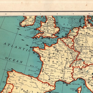 1940 Antique Wartime Europe Map Vintage War Map of the Mediterranean ...