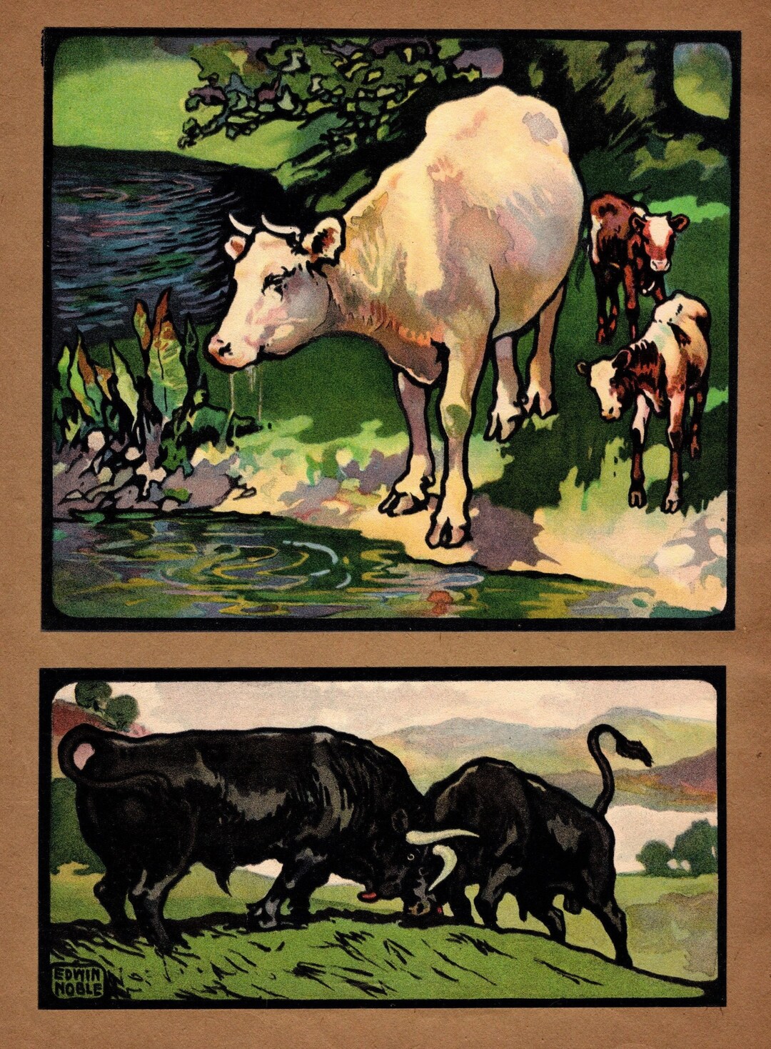 Antique Cow Print Gallery Wall Art Decor Edwin Noble Vintage Cow ...