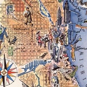 Vintage CHICAGO City Picture Map 1950s Animated Map of Chicago Gallery ...