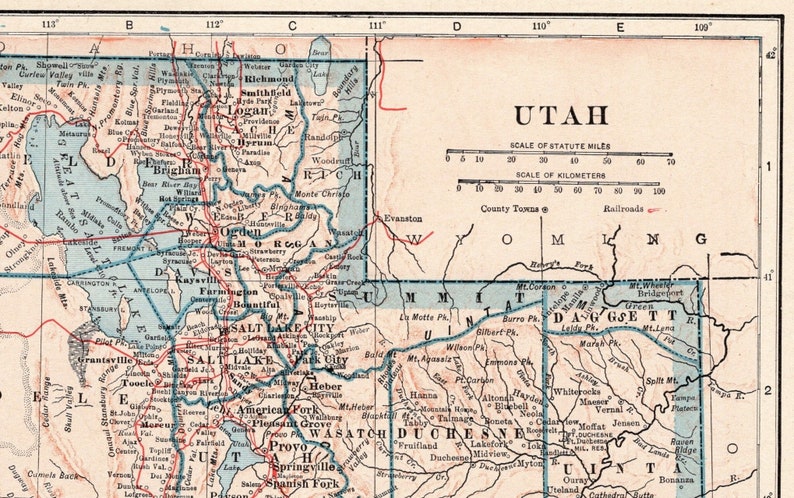 1921 Antique UTAH State Map Vintage Map of Utah Gallery Wall - Etsy