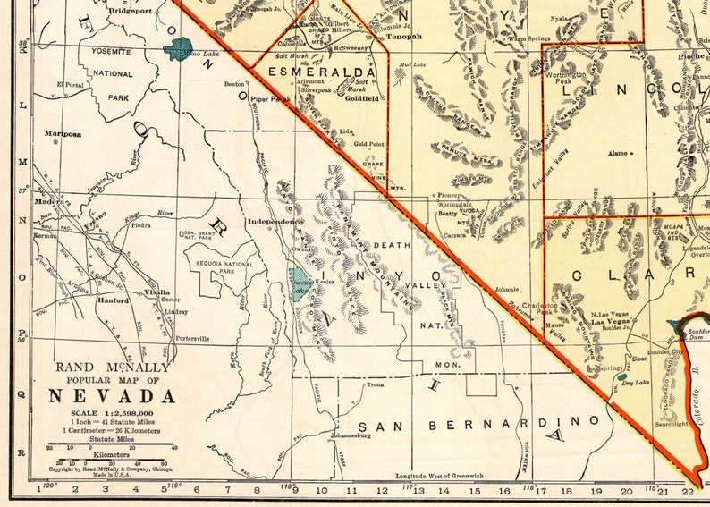 1940 Vintage NEVADA State Map Atlas Map of Nevada Gallery Wall - Etsy