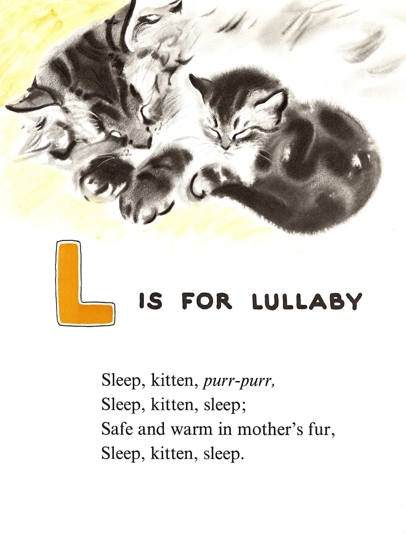 Vintage Letter L Print ABC Alphabet Print Cat Kitten Lullaby Wall Art ...