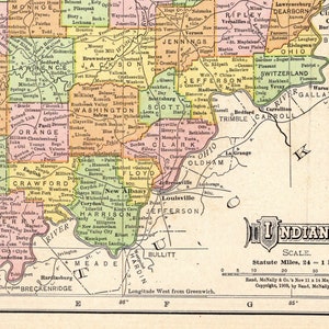 1909 Antique Indiana State Map Atlas Map of Indiana Gallery Wall Decor ...