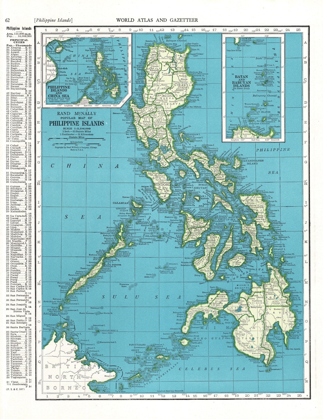 1945 Philippine Islands Map Vintage Map of the Philippine Islands ...