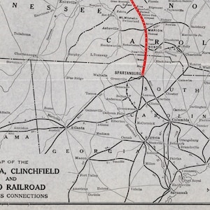 1920 Antique Carolina Clinchfield and Ohio Railroad Map Railway Map ...