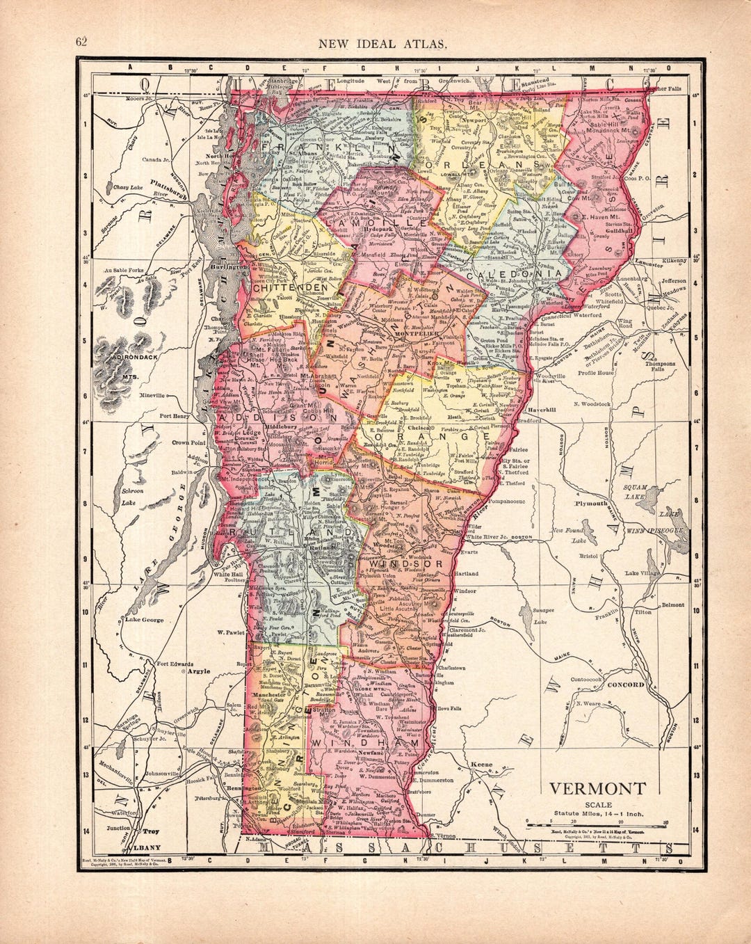 1911 Vintage Map of Vermont Antique Vermont State Map Gallery Wall ...