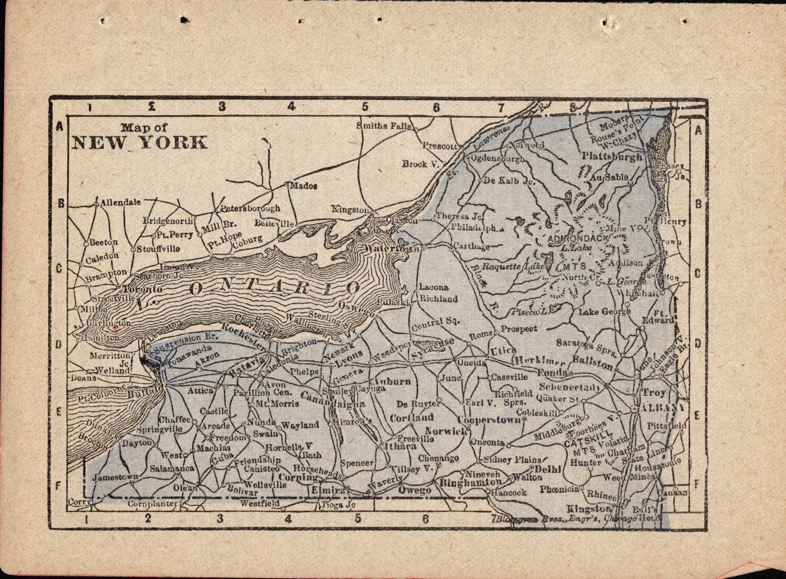 1888 Tiny New York State Map Wall Decor Vintage Map of New York ...