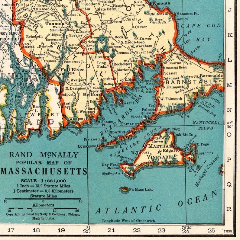 1940 Antique MASSACHUSETTS State Map Vintage Map of Massachusetts Wall ...