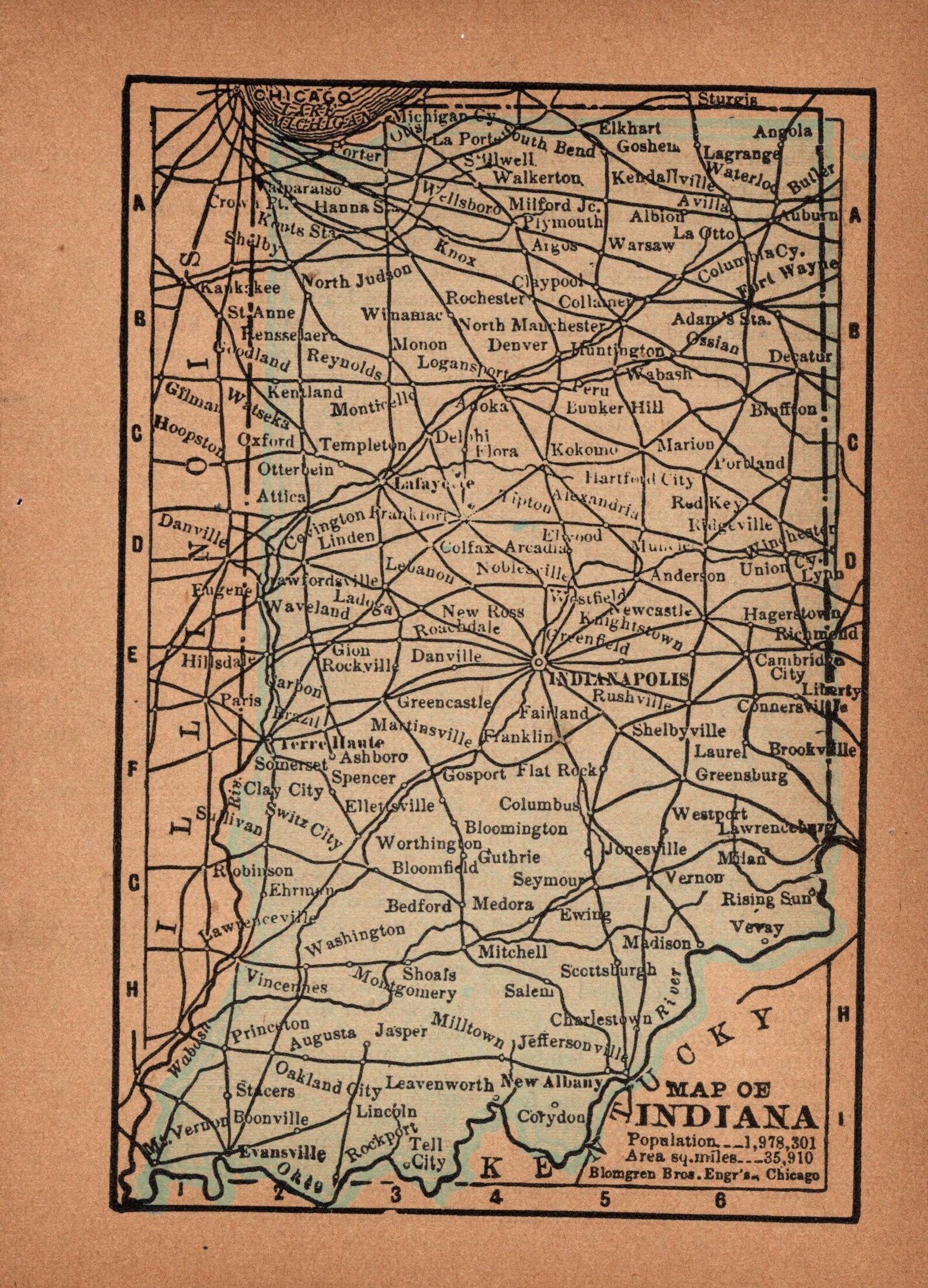Tiny Antique INDIANA State Map of Indiana MINIATURE 1888 Map - Etsy