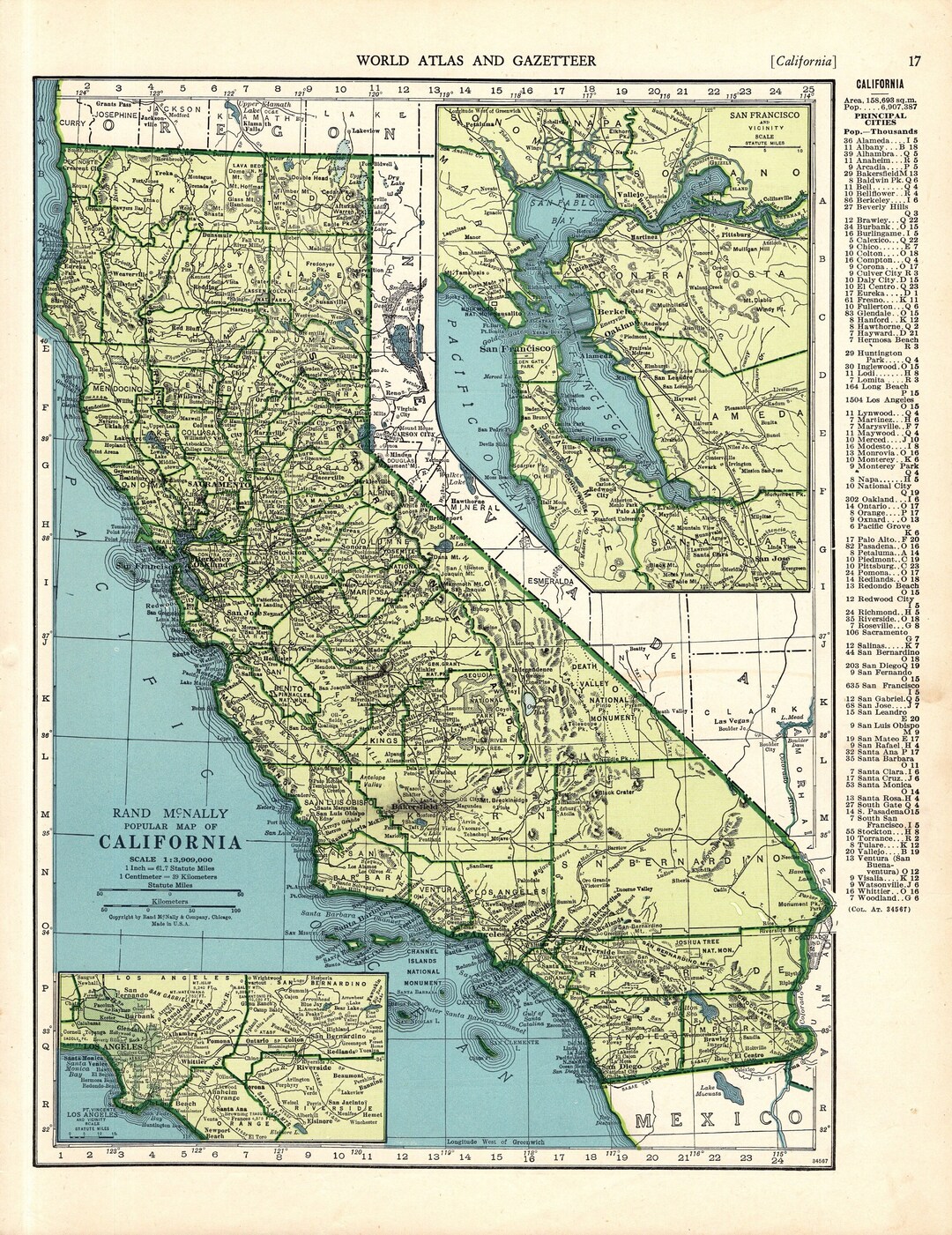 1942 Vintage CALIFORNIA State Map Wall Decor Antique Map of California ...