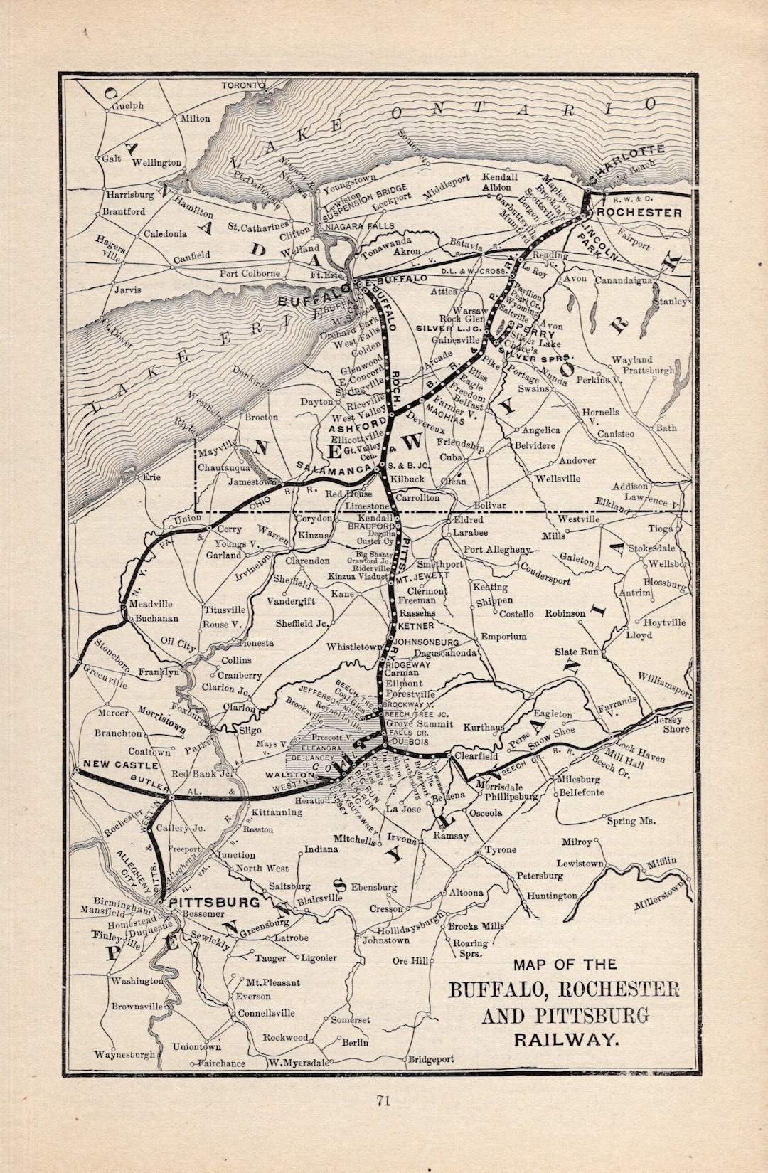 1900 Antique Buffalo Rochester and Pittsburgh Railway Map Vintage ...