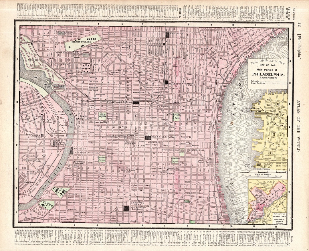 1895 Antique PHILADELPHIA Street Map of Philadelphia Pennsylvania Atlas ...