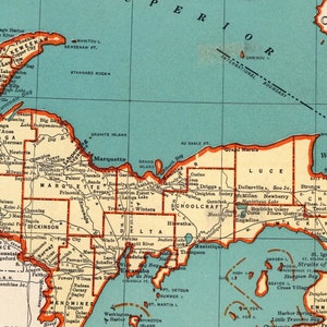1937 Antique MICHIGAN State MAP Vintage Map of Michigan Gallery Wall ...