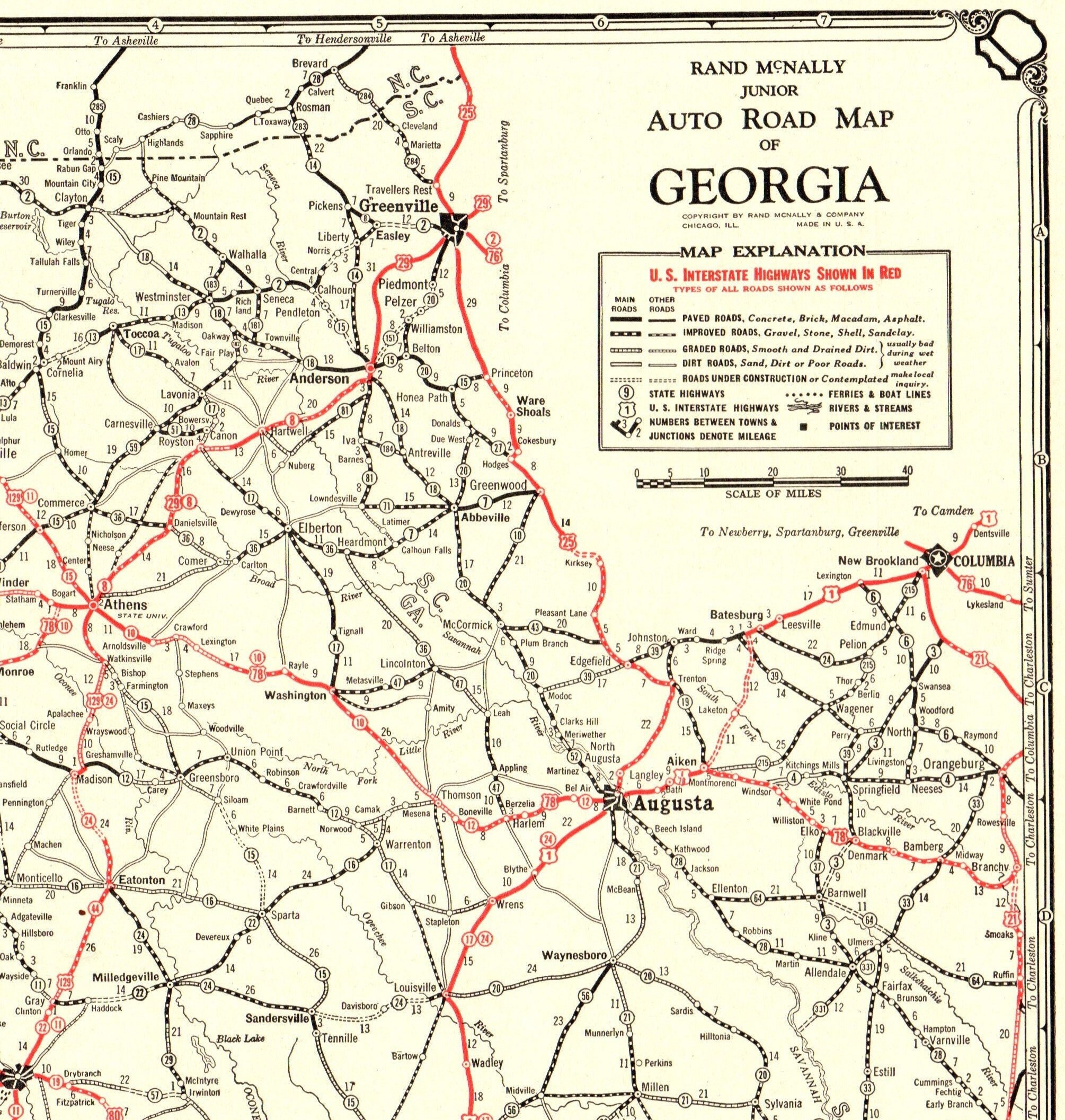 1930 Antique LARGE GEORGIA State Map Vintage Georgia Road Map | Etsy