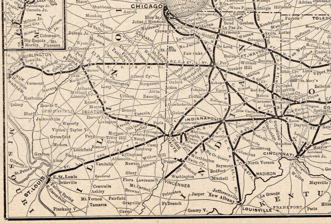 1900 Antique Pennsylvania Railroad Map West Of Pittsburgh and | Etsy