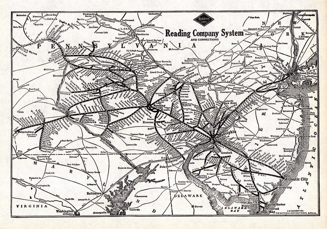 1940 Antique READING RAILWAY Map Vintage Reading Railroad Map | Etsy