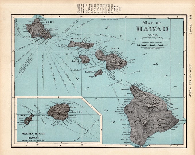 1898 Antique HAWAII Map Vintage State Map of Hawaii Gallery Wall Decor ...