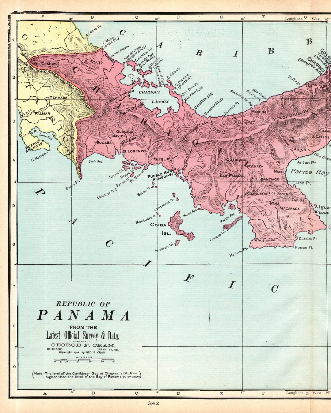 1904 Antique Panama Map George Cram Atlas Map of Panama Gift Gallery ...