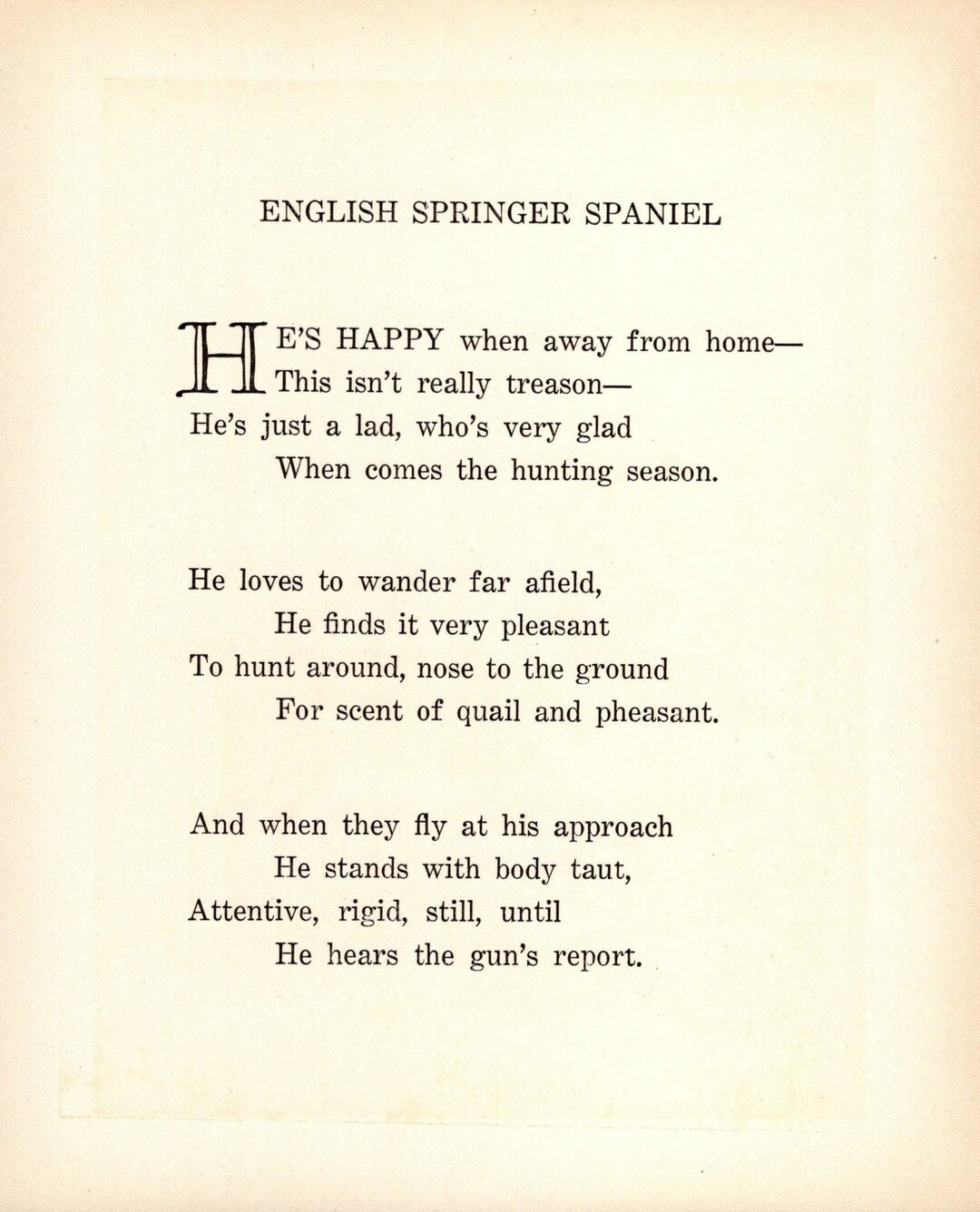 Sweet Springer Spaniel Poem Print Vintage 1930s Springer Spaniel Dog ...