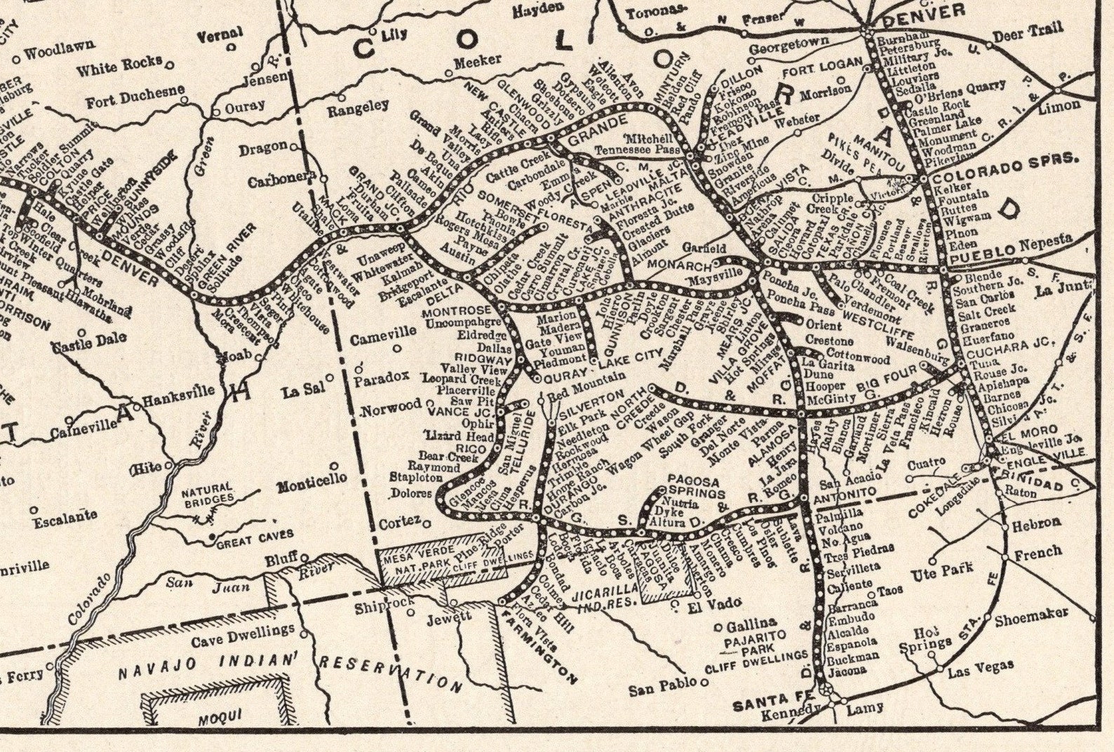 1914 Antique DENVER and Rio Grande RAILROAD Map Black and - Etsy