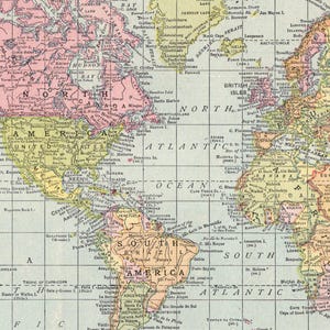 Antique World Map 1914 Vintage Map of the World Library Decor Gift for ...