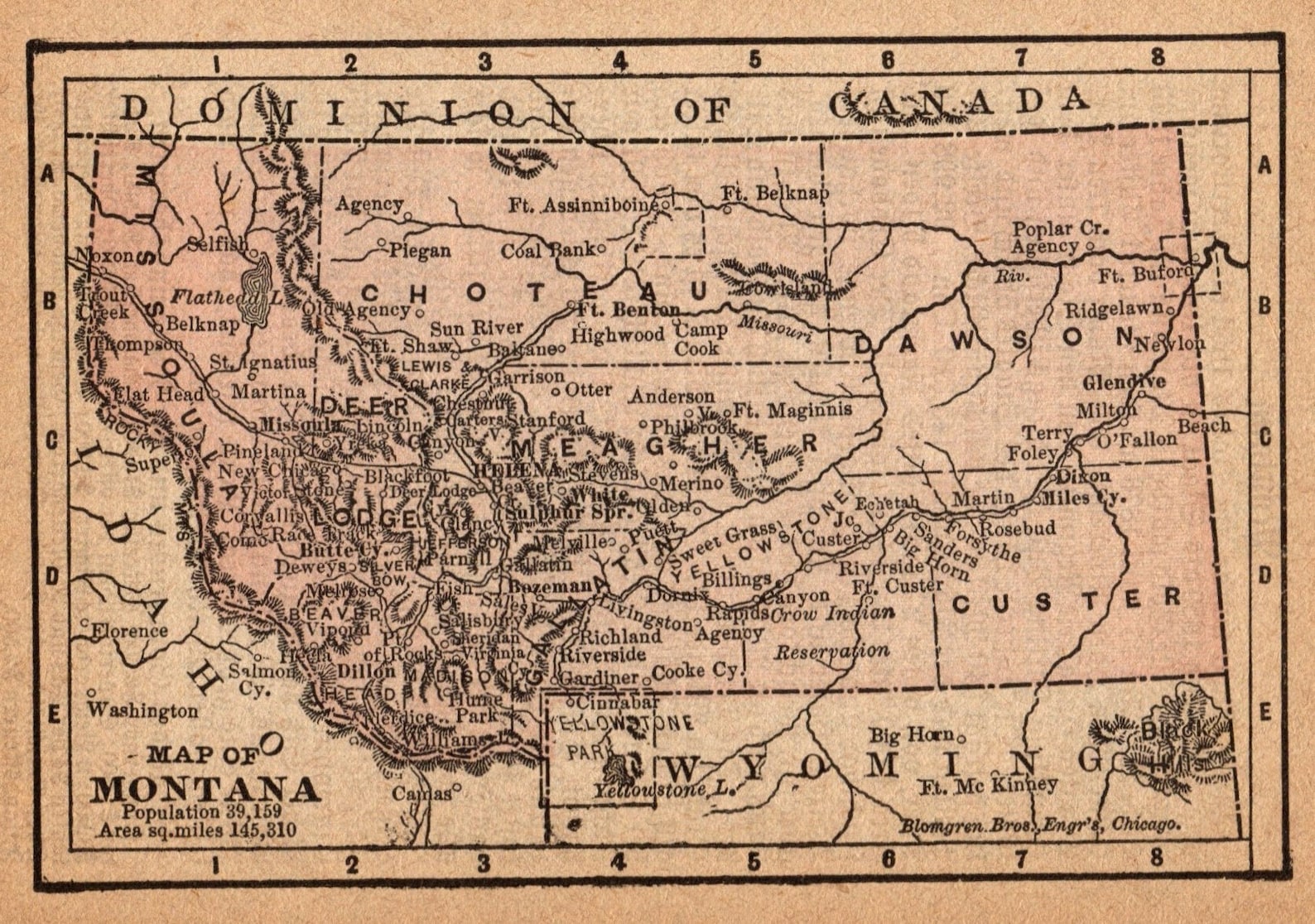 Tiny Montana State Map 1888 Antique Miniature Map Of Montana Etsy