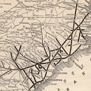 1915 Antique ATLANTIC COAST Line Railroad Map Vintage Railway Map ...