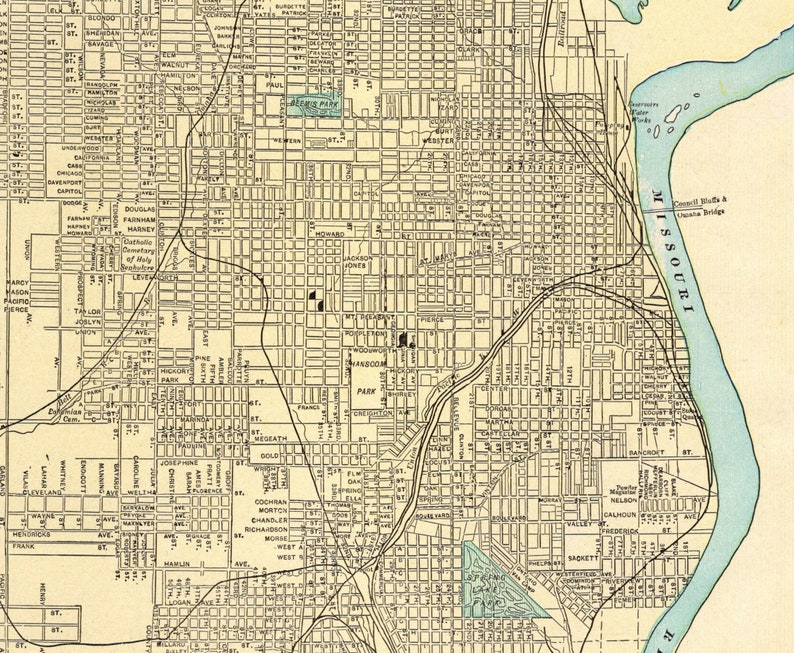 Antique OMAHA Street Map of Omaha Nebraska 1900 George Cram - Etsy