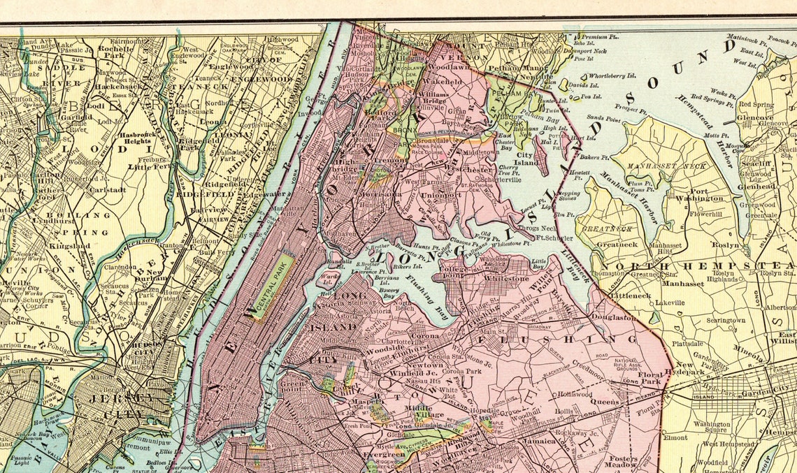 1890 Antique Greater NEW YORK City Map Manhattan Map BROOKLYN | Etsy