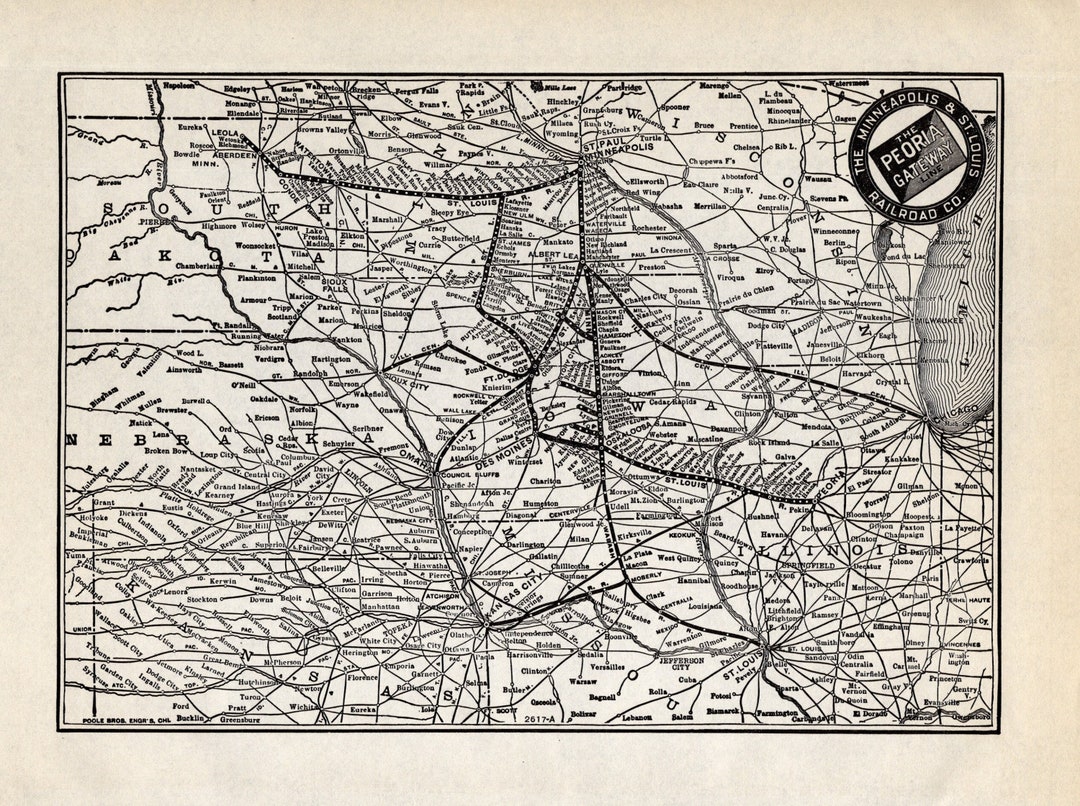 1941 Antique Minneapolis and St Louis Railroad Map Peoria - Etsy