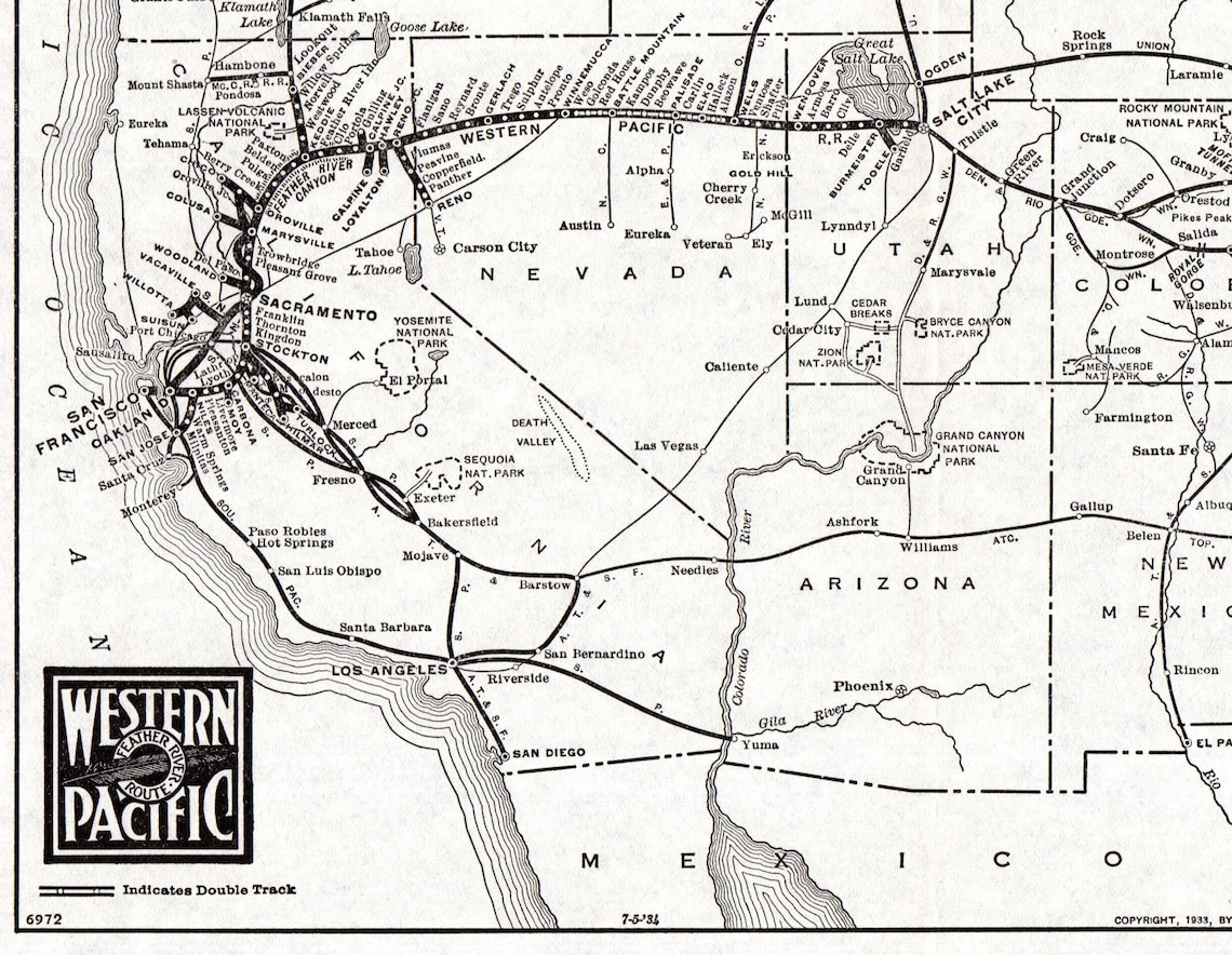 1940 Antique Western Pacific Railway Map Vintage Feather River | Etsy