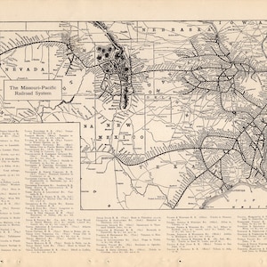 1924 Antique MISSOURI PACIFIC RAILROAD Map Black White Gallery Wall ...