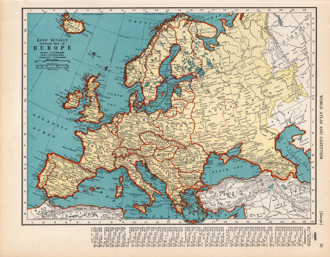 1937 Antique Europe Map Gallery Wall Decor Vintage 1930s Atlas Map of ...