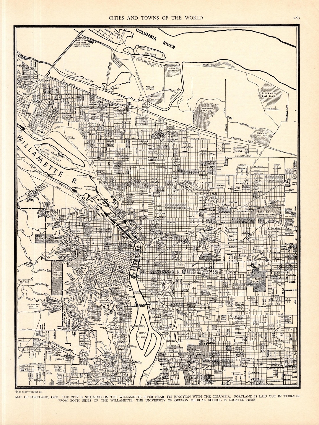 1940 Antique PORTLAND Oregon Street Map of Portland Oregon City Map ...
